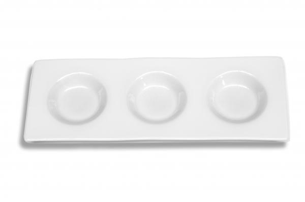 White Rectangular 3-Compartment Plate - Hall's Rental