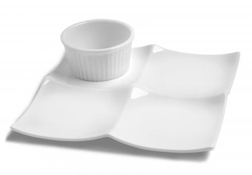 White Square 10'', 4-Compartment Plate - Hall's Rental