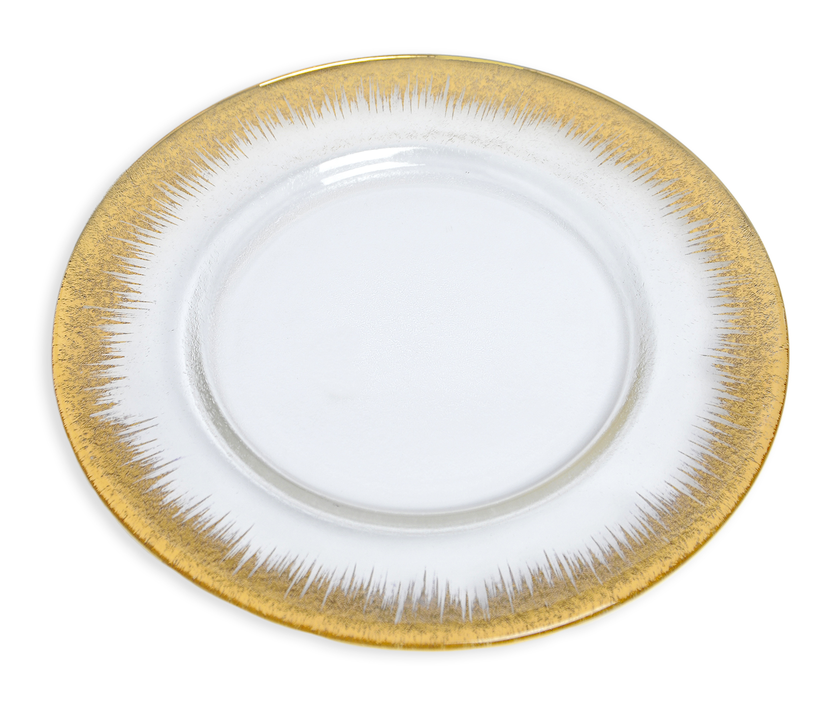 Glass Brushed Gold Rim Charger - Hall's Rental