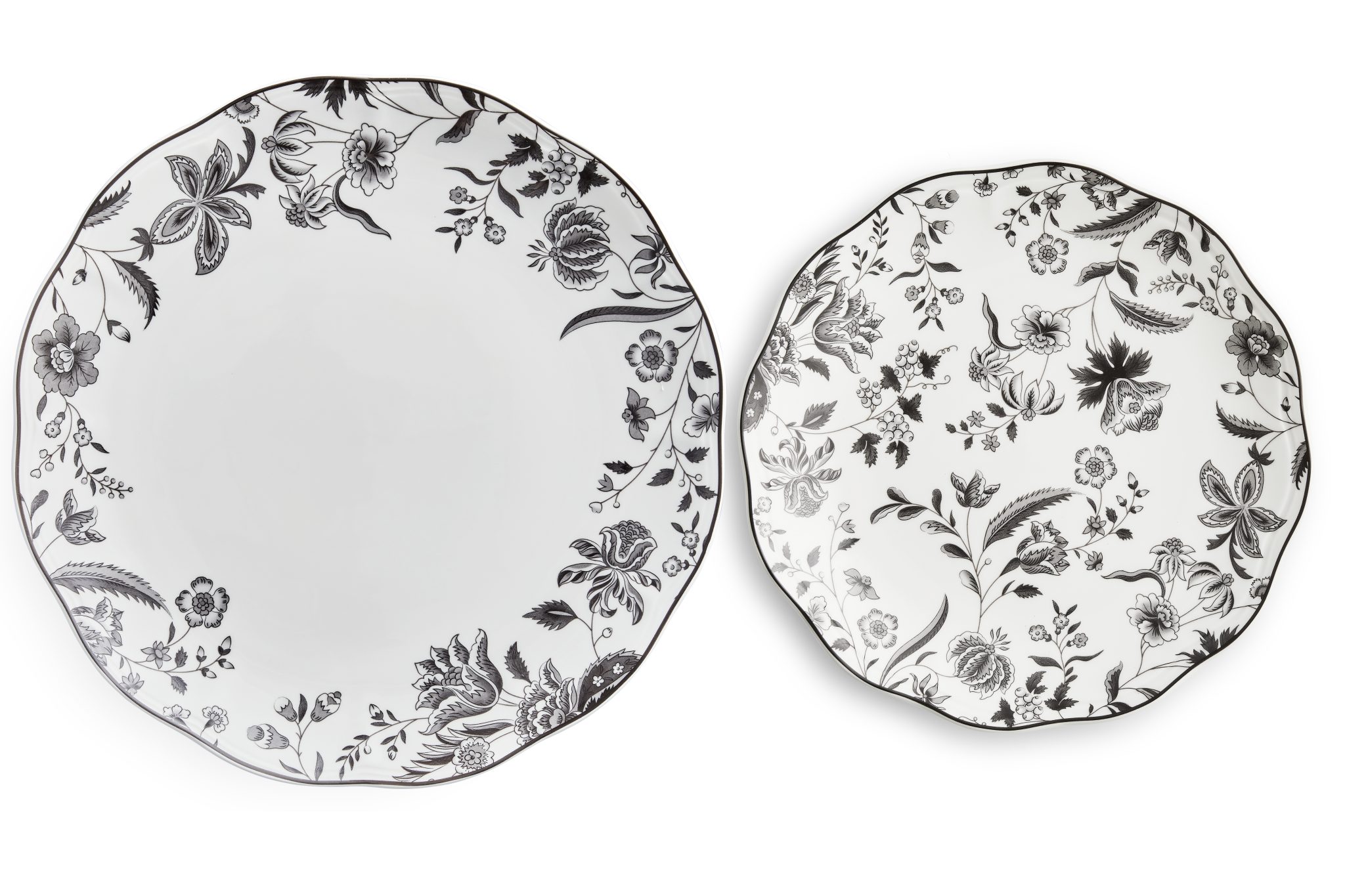 Black Floral Plates - Hall's Rental