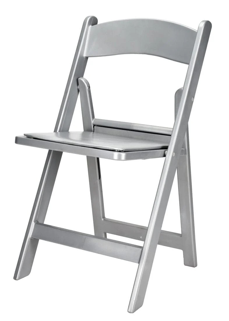Resin Silver Folding Chair - Hall's Rental